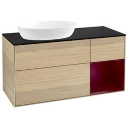 Villeroy & Boch Villeroy und Boch Finion Waschtischunterschrank GA52HBPC 120cm, Abdeckplatte black matt, Emotion, Regale Peony matt lacquer, Oak Veneer
