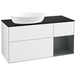 Villeroy & Boch Villeroy und Boch Finion Waschtischunterschrank GA52HGGF 120cm, Abdeckplatte black matt, Emotion, Regale Midnight matt lacquer, Glossy white lacquer