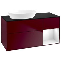 Villeroy & Boch Villeroy und Boch Finion Waschtischunterschrank GA52GFHB 120cm, Abdeckplatte black matt, Emotion, Regale Glossy white lacquer, Peony Matt