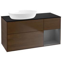 Villeroy & Boch Villeroy und Boch Finion Waschtischunterschrank GA52GKGN 120cm, Abdeckplatte black matt, Emotion, Regale Anthracite matt lacquer, Walnut veneer