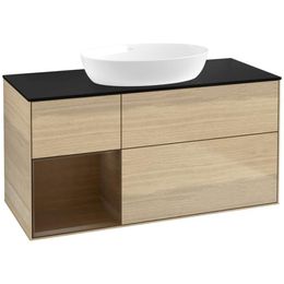 Villeroy & Boch Villeroy und Boch Finion Waschtischunterschrank FA62GNPC 120cm, Abdeckplatte black matt, Regale Walnut Veneer, Oak Veneer