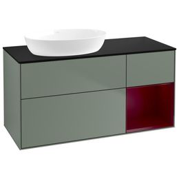 Villeroy & Boch Villeroy und Boch Finion Waschtischunterschrank GA52HBGM 120cm, Abdeckplatte black matt, Emotion, Regale Peony matt lacquer, Olive Matt Lacquer
