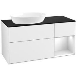 Villeroy & Boch Villeroy und Boch Finion Waschtischunterschrank GA52MTGF 120cm, Abdeckplatte black matt, Emotion, Regale White matt lacquer, Glossy white lacquer