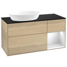 Villeroy & Boch Villeroy und Boch Finion Waschtischunterschrank GA52MTPC 120cm, Abdeckplatte black matt, Emotion, Regale White matt lacquer, Oak Veneer