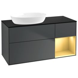 Villeroy & Boch Villeroy und Boch Finion Waschtischunterschrank GA52HFHG 120cm, Abdeckplatte black matt, Emotion, Regale Gold matt lacquer, Midnight Blue Matt Lacquer