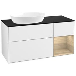 Villeroy & Boch Villeroy und Boch Finion Waschtischunterschrank GA52PCGF 120cm, Abdeckplatte black matt, Emotion, Regale Oak Veneer, Glossy white lacquer
