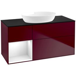 Villeroy & Boch Villeroy und Boch Finion Waschtischunterschrank FA62GFHB 120cm, Abdeckplatte black matt, Regale Glossy white lacquer, Peony Matt