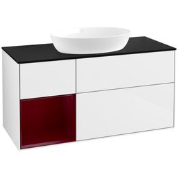 Villeroy & Boch Villeroy und Boch Finion Waschtischunterschrank FA62HBGF 120cm, Abdeckplatte black matt, Regale Peony matt lacquer, Glossy white lacquer