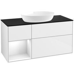 Villeroy & Boch Villeroy und Boch Finion Waschtischunterschrank FA62GFGF 120cm, Abdeckplatte black matt, Regale Glossy white lacquer, Glossy white lacquer
