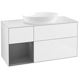 Villeroy & Boch Villeroy und Boch Finion Waschtischunterschrank FA61GKGF 120cm, Abdeckplatte white matt, Regale Anthracite matt lacquer, Glossy white lacquer