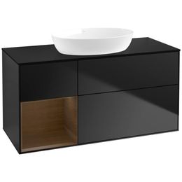 Villeroy & Boch Villeroy und Boch Finion Waschtischunterschrank FA62GNPD 120cm, Abdeckplatte black matt, Regale Walnut Veneer, Black matt lacquer