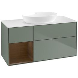 Villeroy & Boch Villeroy und Boch Finion Waschtischunterschrank FA61GNGM 120cm, Abdeckplatte white matt, Regale Walnut Veneer, Olive Matt Lacquer