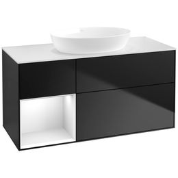Villeroy & Boch Villeroy und Boch Finion Waschtischunterschrank FA61GFPD 120cm, Abdeckplatte white matt, Regale Glossy white lacquer, Black matt lacquer