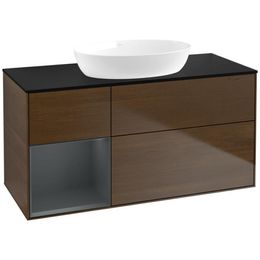 Villeroy & Boch Villeroy und Boch Finion Waschtischunterschrank FA62HGGN 120cm, Abdeckplatte black matt, Regale Midnight matt lacquer, Walnut veneer