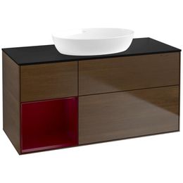 Villeroy & Boch Villeroy und Boch Finion Waschtischunterschrank FA62HBGN 120cm, Abdeckplatte black matt, Regale Peony matt lacquer, Walnut veneer
