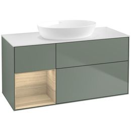Villeroy & Boch Villeroy und Boch Finion Waschtischunterschrank FA61PCGM 120cm, Abdeckplatte white matt, Regale Oak Veneer, Olive Matt Lacquer