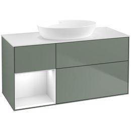 Villeroy & Boch Villeroy und Boch Finion Waschtischunterschrank FA61GFGM 120cm, Abdeckplatte white matt, Regale Glossy white lacquer, Olive Matt Lacquer