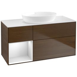 Villeroy & Boch Villeroy und Boch Finion Waschtischunterschrank FA61MTGN 120cm, Abdeckplatte white matt, Regale White matt lacquer, Walnut veneer