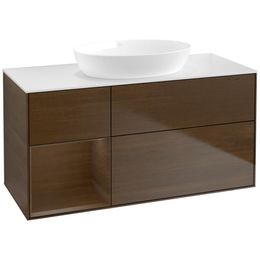 Villeroy & Boch Villeroy und Boch Finion Waschtischunterschrank FA61GNGN 120cm, Abdeckplatte white matt, Regale Walnut Veneer, Walnut veneer