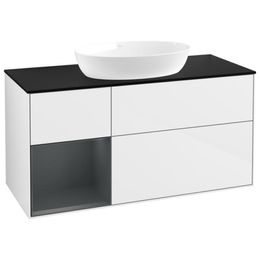 Villeroy & Boch Villeroy und Boch Finion Waschtischunterschrank GA62HGGF 120cm, Abdeckplatte black matt, Emotion, Regale Midnight matt lacquer, Glossy white lacquer