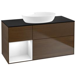 Villeroy & Boch Villeroy und Boch Finion Waschtischunterschrank GA62GFGN 120cm, Abdeckplatte black matt, Emotion, Regale Glossy white lacquer, Walnut veneer