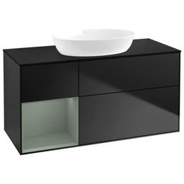 Villeroy & Boch Villeroy und Boch Finion Waschtischunterschrank GA62GMPD 120cm, Abdeckplatte black matt, Emotion, Regale Olive matt lacquer, Black matt lacquer