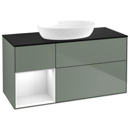 Villeroy & Boch Villeroy und Boch Finion Waschtischunterschrank GA62GFGM 120cm, Abdeckplatte black matt, Emotion, Regale Glossy white lacquer, Olive Matt Lacquer
