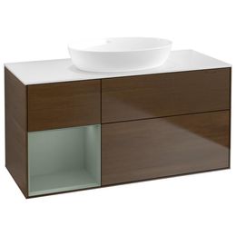 Villeroy & Boch Villeroy und Boch Finion Waschtischunterschrank GA61GMGN 120cm, Abdeckplatte white matt, Emotion, Regale Olive matt lacquer, Walnut veneer