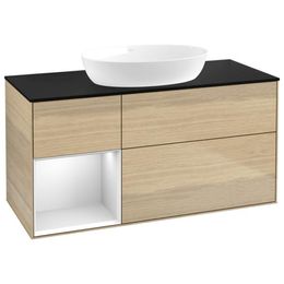 Villeroy & Boch Villeroy und Boch Finion Waschtischunterschrank GA62MTPC 120cm, Abdeckplatte black matt, Emotion, Regale White matt lacquer, Oak Veneer