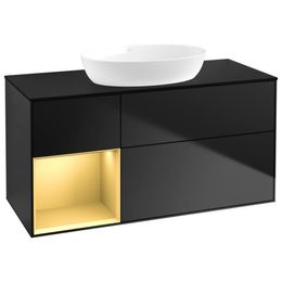 Villeroy & Boch Villeroy und Boch Finion Waschtischunterschrank GA62HFPD 120cm, Abdeckplatte black matt, Emotion, Regale Gold matt lacquer, Black matt lacquer