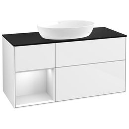 Villeroy & Boch Villeroy und Boch Finion Waschtischunterschrank GA62MTGF 120cm, Abdeckplatte black matt, Emotion, Regale White matt lacquer, Glossy white lacquer