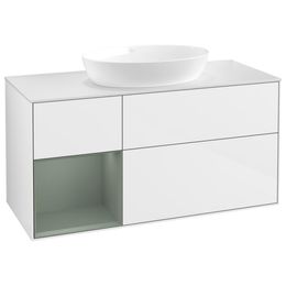 Villeroy & Boch Villeroy und Boch Finion Waschtischunterschrank GA61GMGF 120cm, Abdeckplatte white matt, Emotion, Regale Olive matt lacquer, Glossy white lacquer