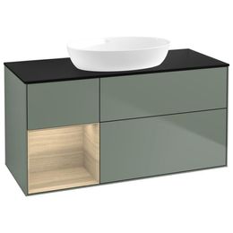 Villeroy & Boch Villeroy und Boch Finion Waschtischunterschrank GA62PCGM 120cm, Abdeckplatte black matt, Emotion, Regale Oak Veneer, Olive Matt Lacquer