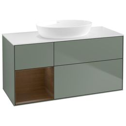 Villeroy & Boch Villeroy und Boch Finion Waschtischunterschrank GA61GNGM 120cm, Abdeckplatte white matt, Emotion, Regale Walnut Veneer, Olive Matt Lacquer