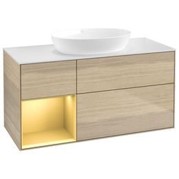 Villeroy & Boch Villeroy und Boch Finion Waschtischunterschrank GA61HFPC 120cm, Abdeckplatte white matt, Emotion, Regale Gold matt lacquer, Oak Veneer