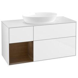 Villeroy & Boch Villeroy und Boch Finion Waschtischunterschrank GA61GNGF 120cm, Abdeckplatte white matt, Emotion, Regale Walnut Veneer, Glossy white lacquer