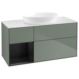 Villeroy & Boch Villeroy und Boch Finion Waschtischunterschrank GA61PDGM 120cm, Abdeckplatte white matt, Emotion, Regale Black matt lacquer, Olive Matt Lacquer