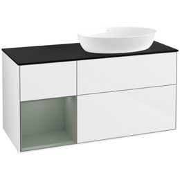 Villeroy & Boch Villeroy und Boch Finion Waschtischunterschrank FA42GMGF 120cm, Abdeckplatte black matt, Regale Olive matt lacquer, Glossy white lacquer
