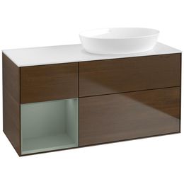 Villeroy & Boch Villeroy und Boch Finion Waschtischunterschrank FA41GMGN 120cm, Abdeckplatte white matt, Regale Olive matt lacquer, Walnut veneer