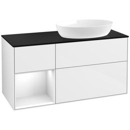 Villeroy & Boch Villeroy und Boch Finion Waschtischunterschrank FA42GFGF 120cm, Abdeckplatte black matt, Regale Glossy white lacquer, Glossy white lacquer