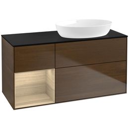 Villeroy & Boch Villeroy und Boch Finion Waschtischunterschrank FA42PCGN 120cm, Abdeckplatte black matt, Regale Oak Veneer, Walnut veneer