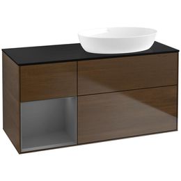Villeroy & Boch Villeroy und Boch Finion Waschtischunterschrank FA42GKGN 120cm, Abdeckplatte black matt, Regale Anthracite matt lacquer, Walnut veneer