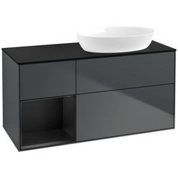 Villeroy & Boch Villeroy und Boch Finion Waschtischunterschrank FA42PDHG 120cm, Abdeckplatte black matt, Regale Black matt lacquer, Midnight Blue Matt Lacquer