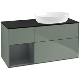 Villeroy & Boch Villeroy und Boch Finion Waschtischunterschrank FA42HGGM 120cm, Abdeckplatte black matt, Regale Midnight matt lacquer, Olive Matt Lacquer