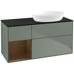 Villeroy & Boch Villeroy und Boch Finion Waschtischunterschrank FA42GNGM 120cm, Abdeckplatte black matt, Regale Walnut Veneer, Olive Matt Lacquer