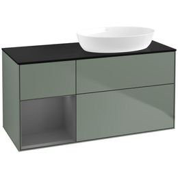 Villeroy & Boch Villeroy und Boch Finion Waschtischunterschrank FA42GKGM 120cm, Abdeckplatte black matt, Regale Anthracite matt lacquer, Olive Matt Lacquer