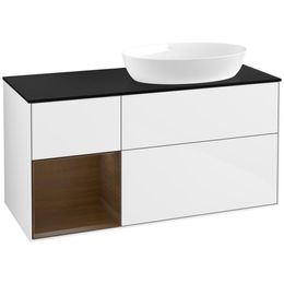 Villeroy & Boch Villeroy und Boch Finion Waschtischunterschrank FA42GNGF 120cm, Abdeckplatte black matt, Regale Walnut Veneer, Glossy white lacquer