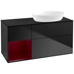 Villeroy & Boch Villeroy und Boch Finion Waschtischunterschrank FA42HBPD 120cm, Abdeckplatte black matt, Regale Peony matt lacquer, Black matt lacquer