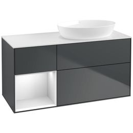 Villeroy & Boch Villeroy und Boch Finion Waschtischunterschrank FA41MTHG 120cm, Abdeckplatte white matt, Regale White matt lacquer, Midnight Blue Matt Lacquer