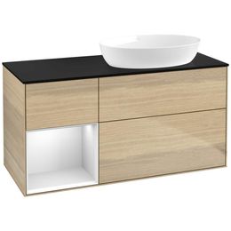 Villeroy & Boch Villeroy und Boch Finion Waschtischunterschrank FA42MTPC 120cm, Abdeckplatte black matt, Regale White matt lacquer, Oak Veneer